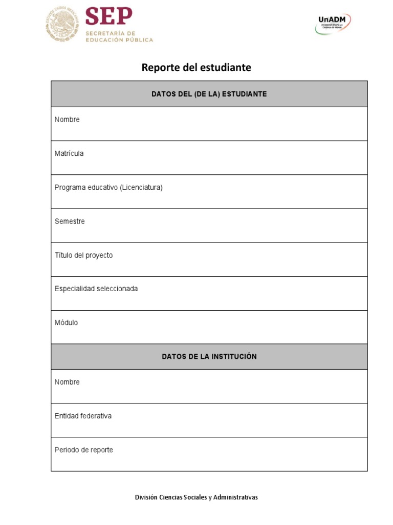 Formato Reporte Del Estudiante | PDF