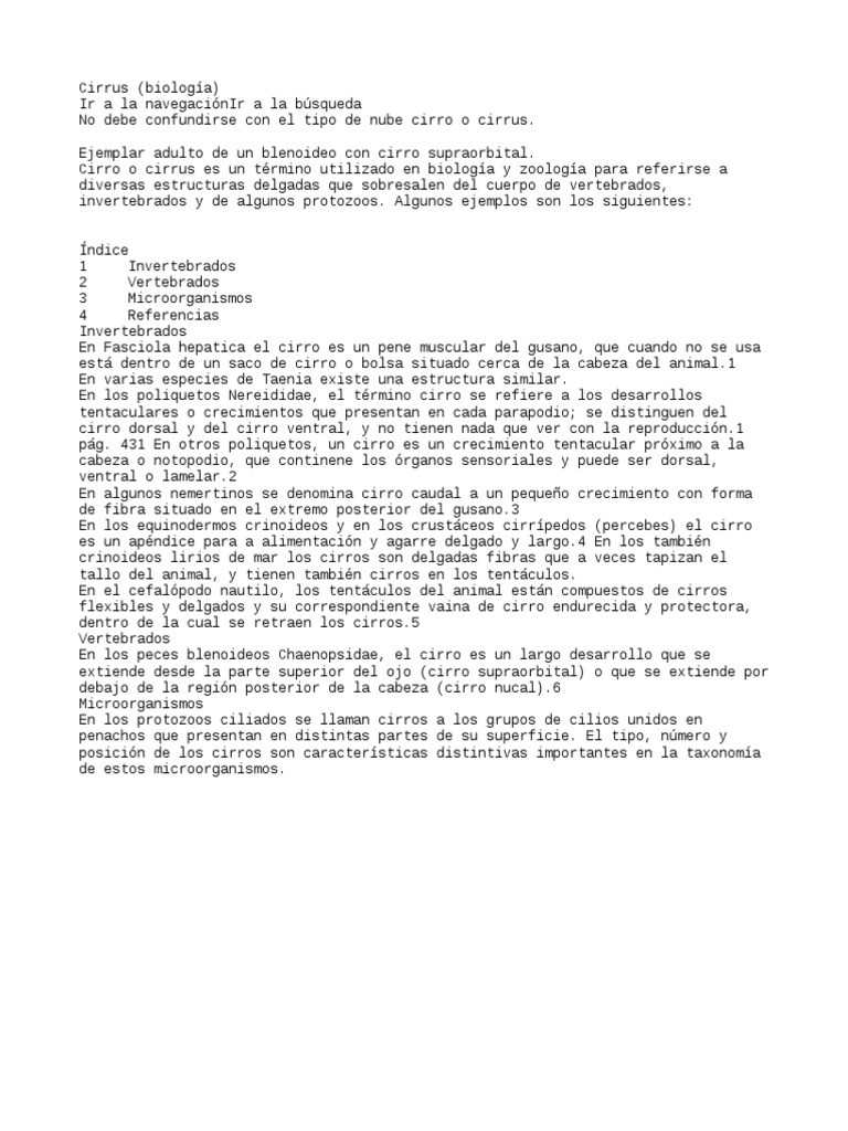 Definición de cirro en biología | PDF