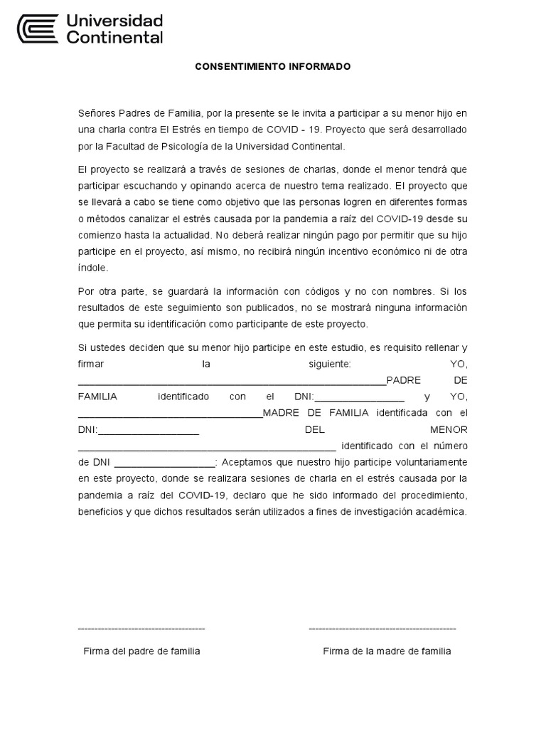 CONSENTIMIENTO INFORMADO niños | PDF