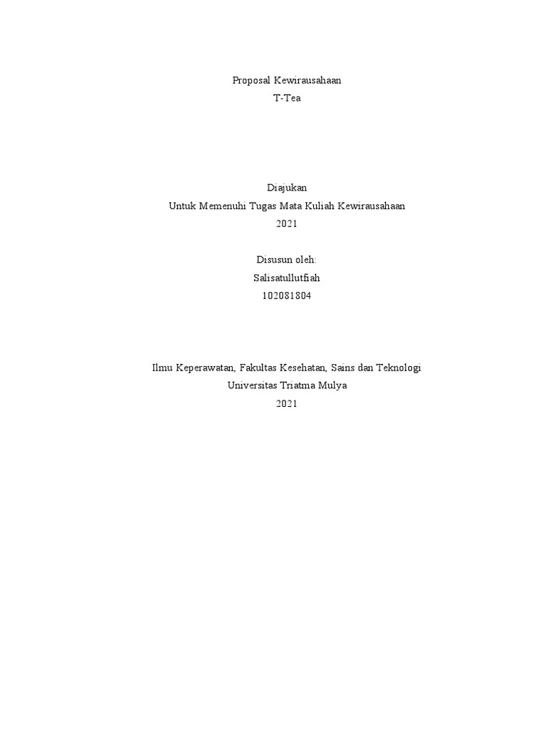 Proposal Kewirausahaan T-TEA | PDF