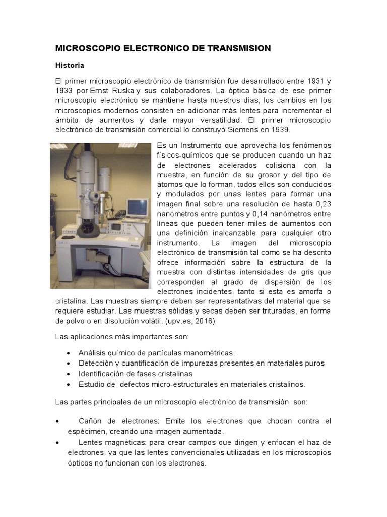 Microscopio Electronico de Transmision | PDF | Electrón | Microscopio de transmisión por electrones