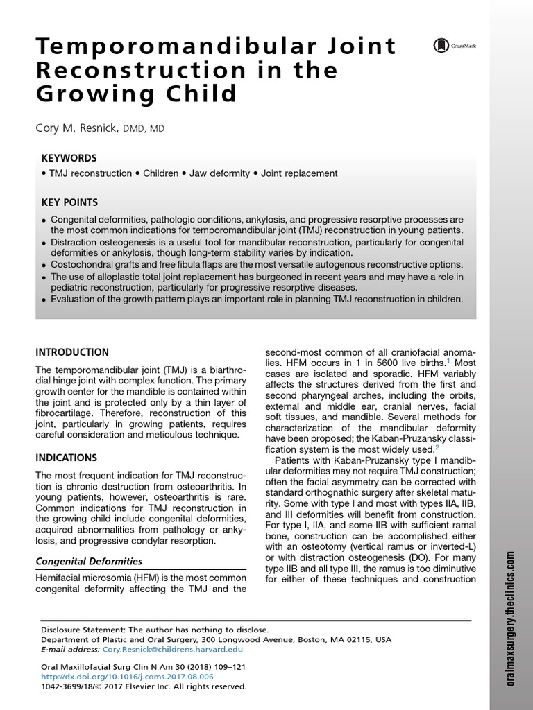 Temporomandibularjoint Reconstructioninthe Growingchild: Cory M ...