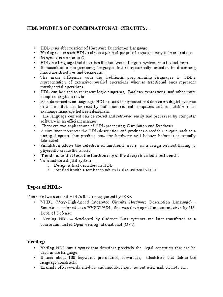 HDL Model of Combinational Circuits | PDF | Hardware Description ...