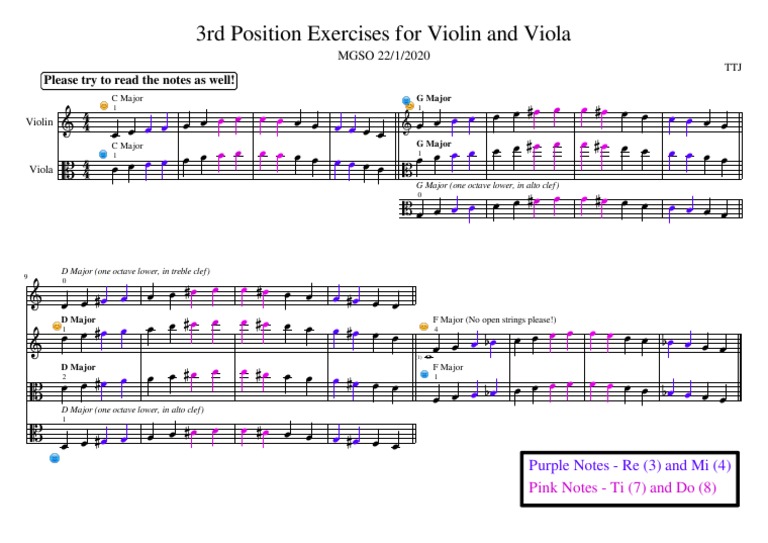 3rd Position Exercises For Violin and Viola | PDF | Clef | Viola