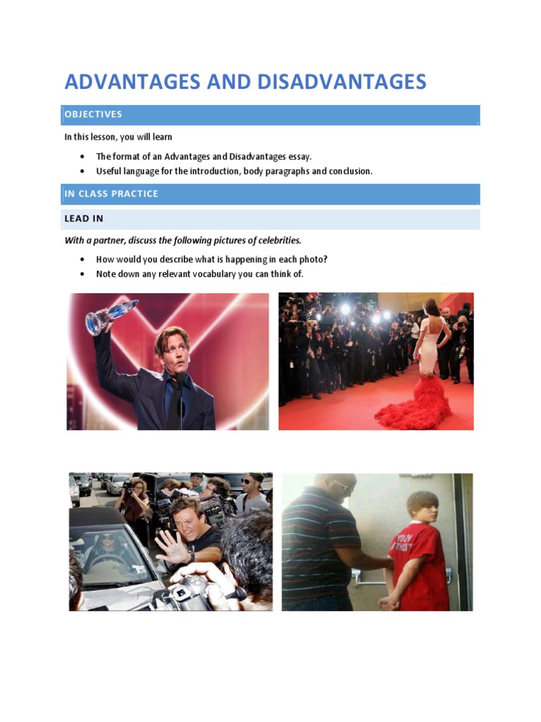 Week 2 Writing - Advantages and Disadvantages | PDF | Celebrity | Essays