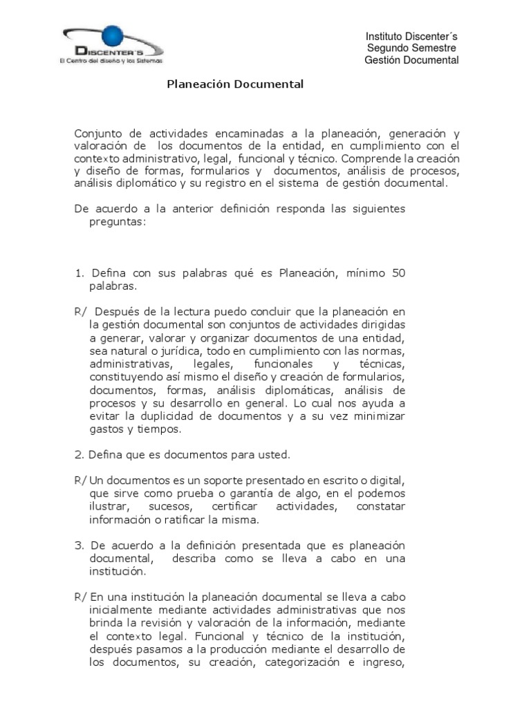 Taller Planeación Documental | PDF | Gestión de registros | Planificación