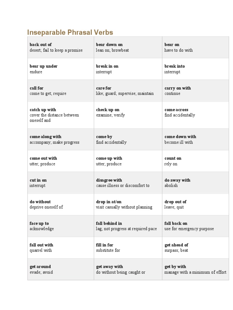 Inseparable Phrasal Verbs Explained | PDF | Self-Improvement