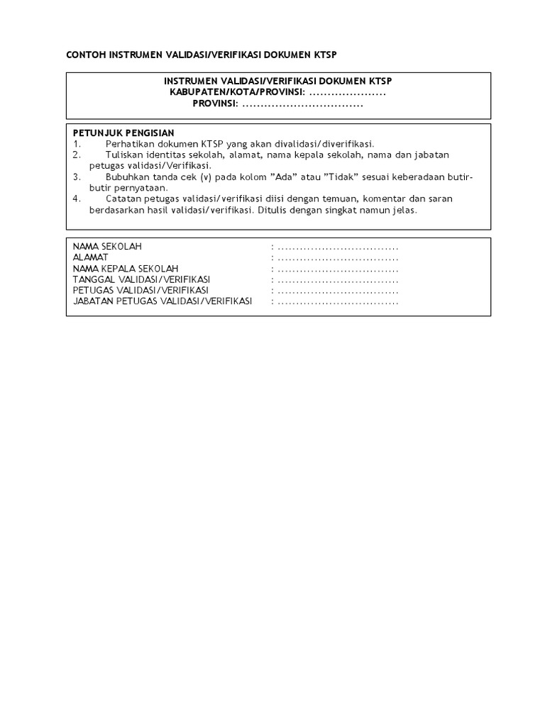 Contoh Instrumen Validasi KTSP | PDF