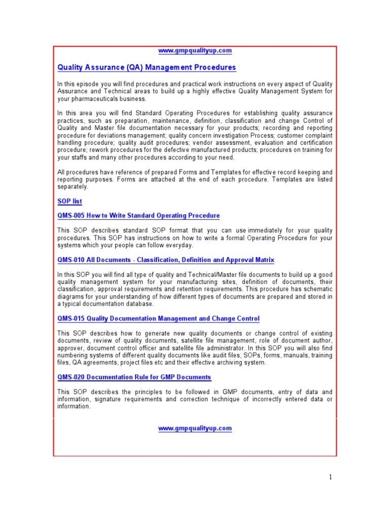GMP Quality Assurance Procedures | PDF | Verification And Validation ...
