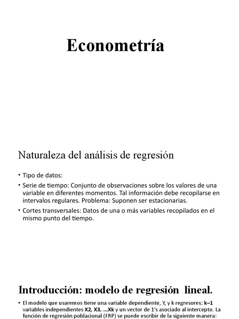 Econometria I | PDF | Mínimos cuadrados ordinarios | Análisis de regresión