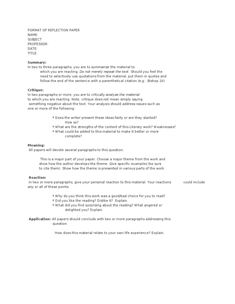 Format of Reflection Paper | PDF | Citation | Communication