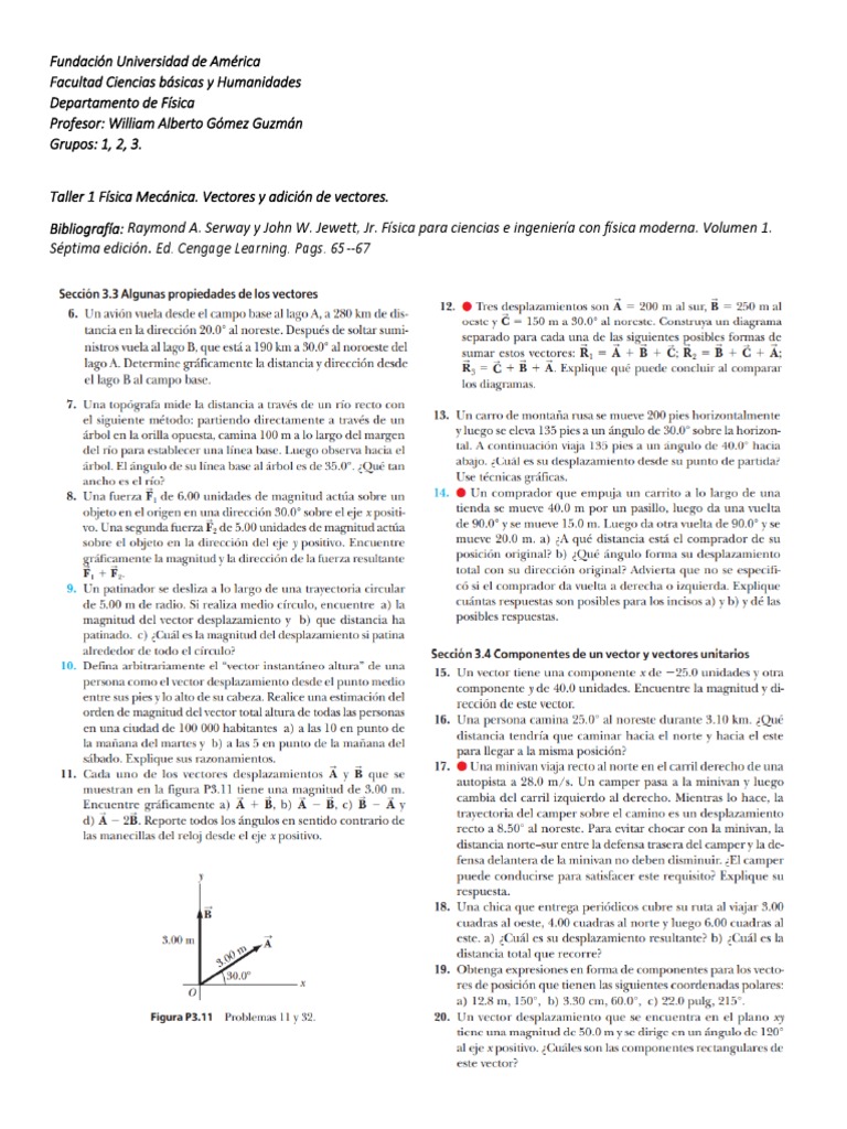 Taller 1 Vectores En Física Mecánica Pdf