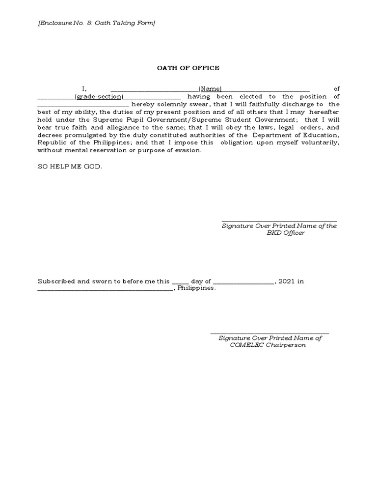 Enclosure No. 8: Oath Taking Form | PDF