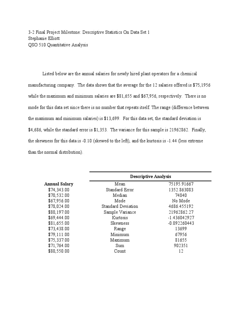 2 1 Data Set Homework Descriptive Statistics On Data Set 1 Pdf 2542