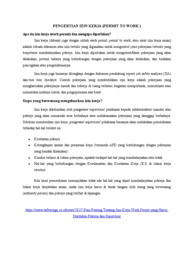 Panduan Lengkap Izin Kerja Aman | PDF | Teknologi & Rekayasa
