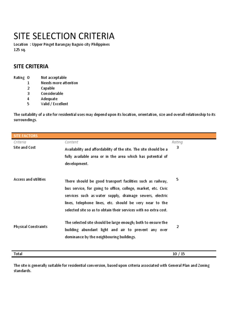 Residential Site Selection Criteria Baguio | PDF | Zoning | Road