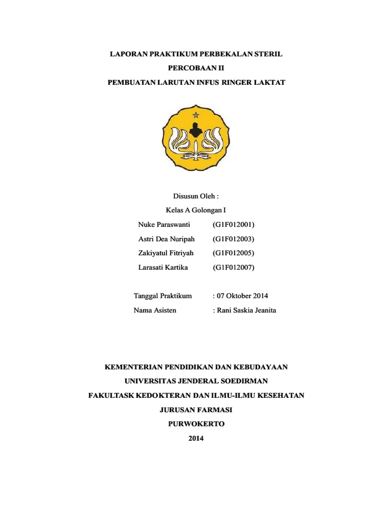 Laporan p2 Steril Infus Ringer Laktat | PDF | Sains & Matematika