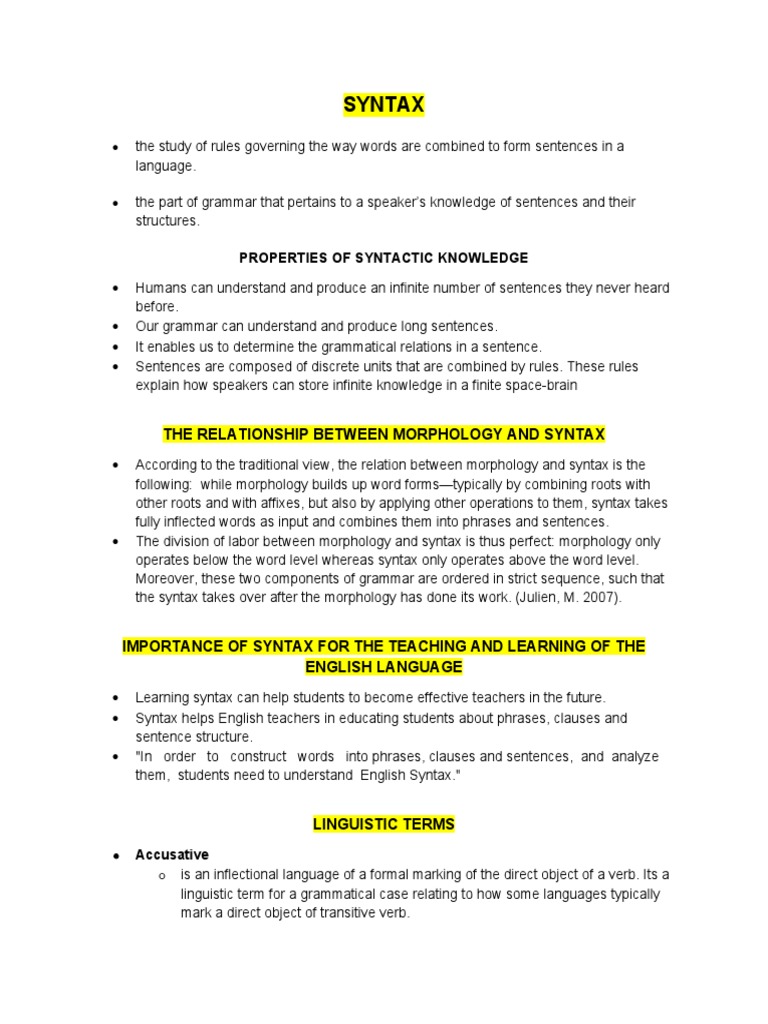 Syntax: The Relationship Between Morphology and Syntax | PDF | Clause ...