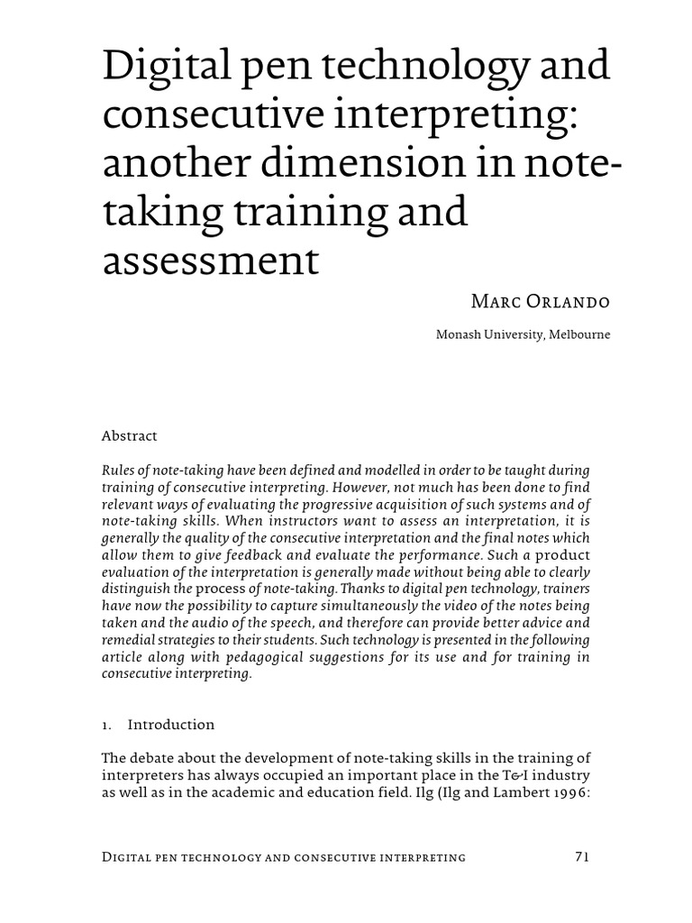 Digital Pen Technology and Consecutive Interpreting - Another Dimension in Note - Taking ...