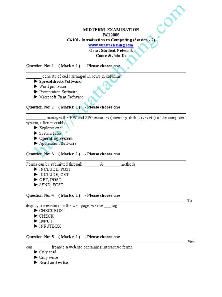 CS101 Solved Midterm Papers - WWW - Vuattach.ning - Com - 1 | PDF | World Wide Web | Dynamic Web ...