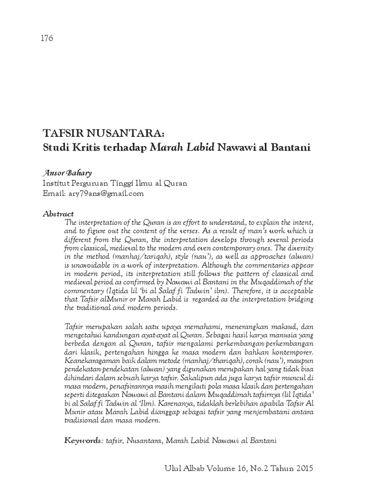 Studi Kritis Terhadap Marah Labid Nawawi Al Bantani | PDF