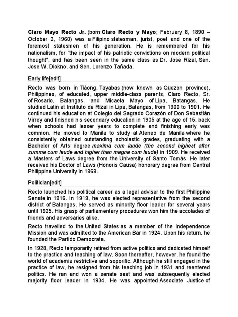 Politics Claro Recto 1 | PDF | Government