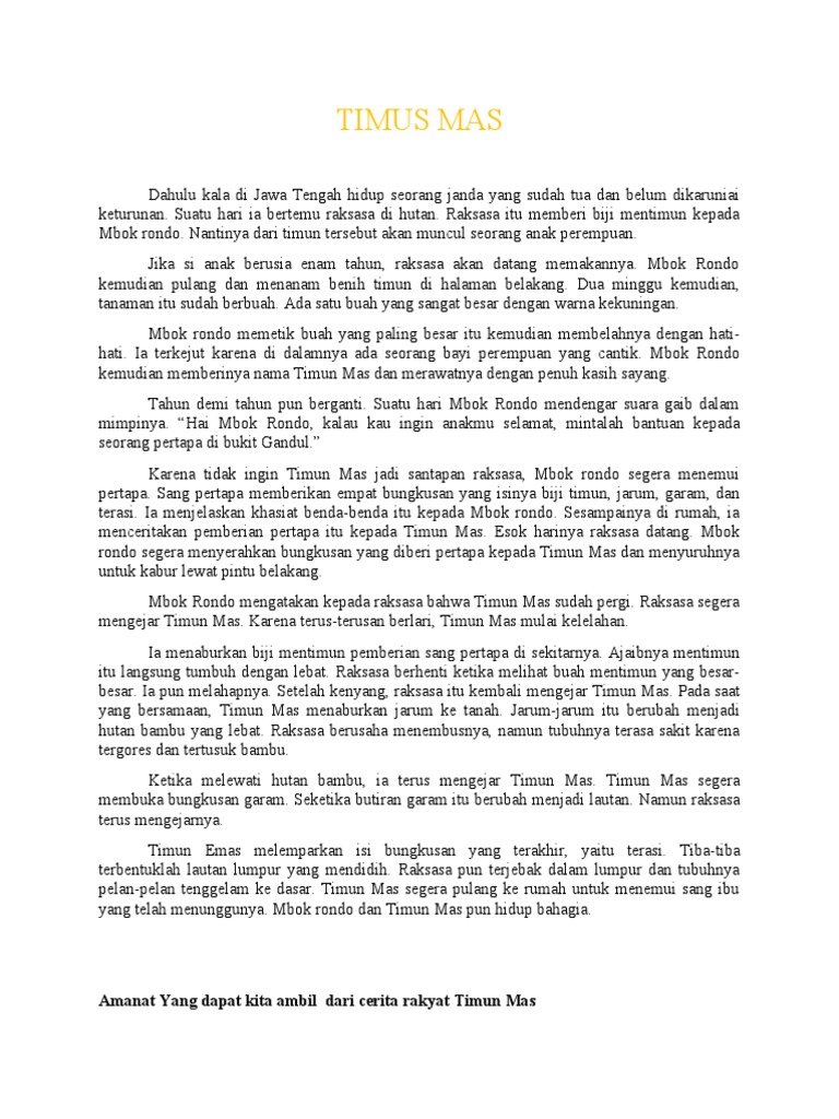 Legenda Timun Mas: Kisah dan Amanat | PDF