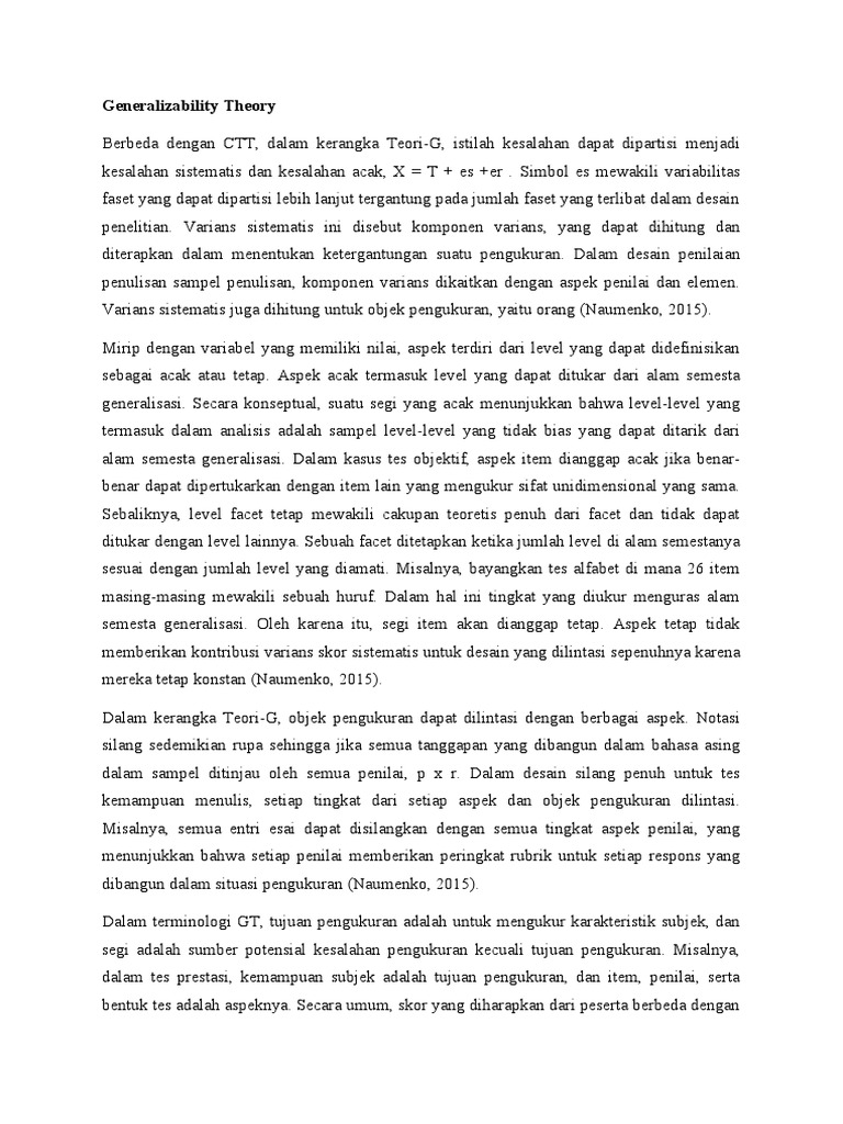 Generalizability Theory | PDF | Metode & Bahan Ajar