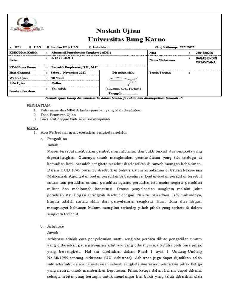 Bagas Endri Oktaviyana Uts Penyelesaian Sengketa | PDF