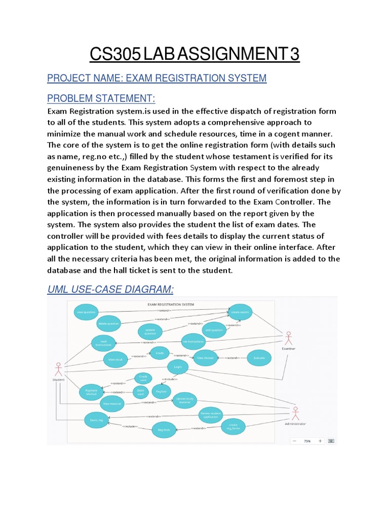 Cs305 Lab Assignment 3: Project Name: Exam Registration System Problem Statement | PDF