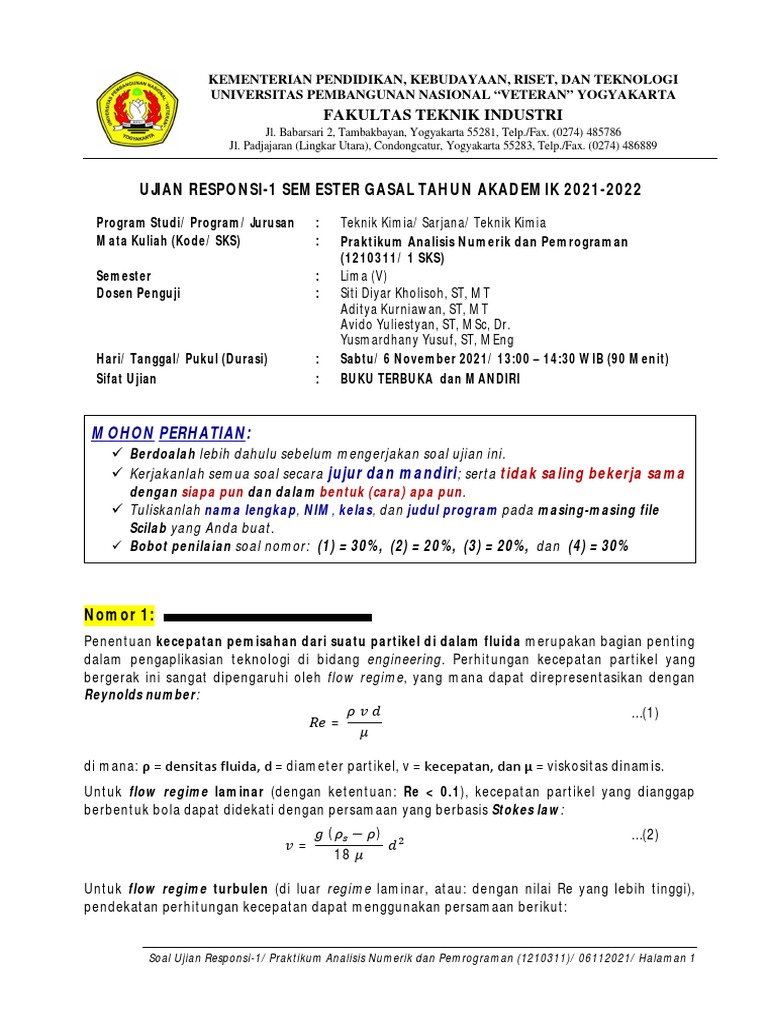 Soal Ujian Responsi-1 Praktikum ANumPro - 6 November 2021 | PDF