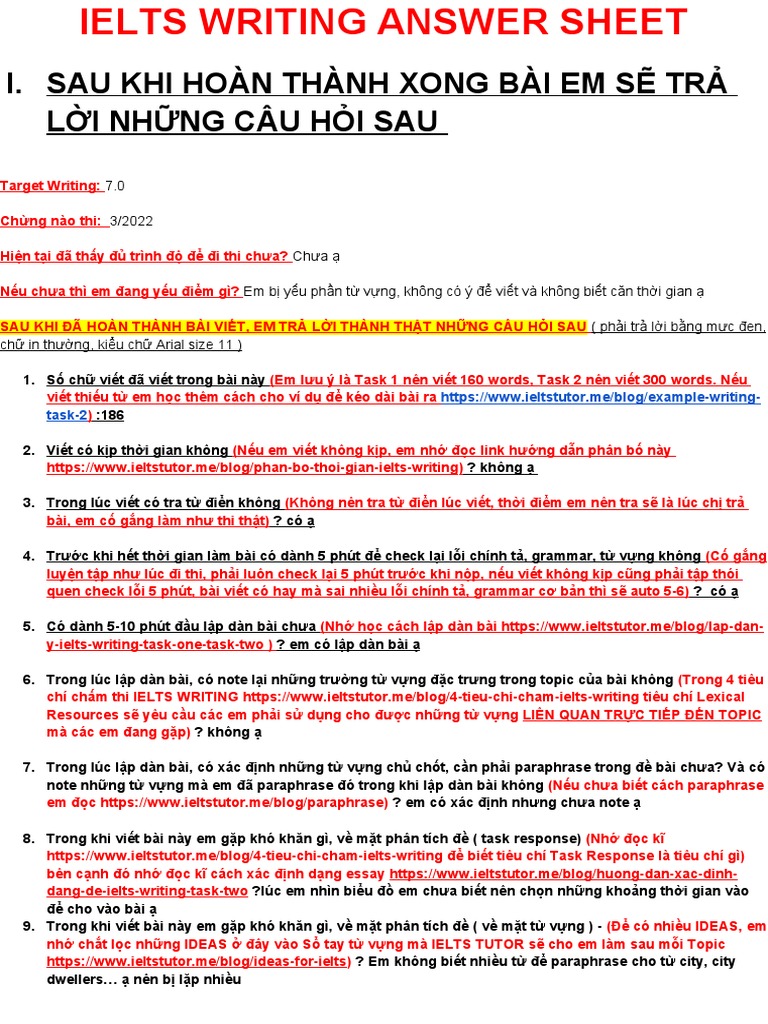 Ielts Writing Answer Sheet | PDF