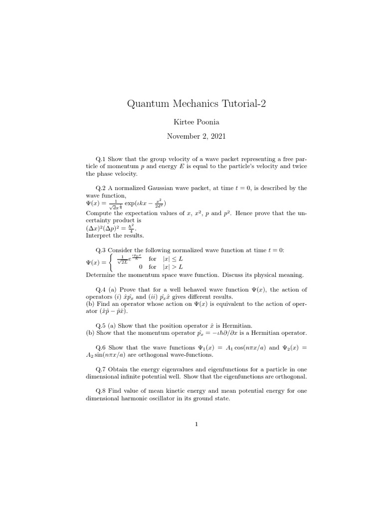 Quantum Mechanics Tutorial For Scilab | PDF | Wave Function | Physical Chemistry