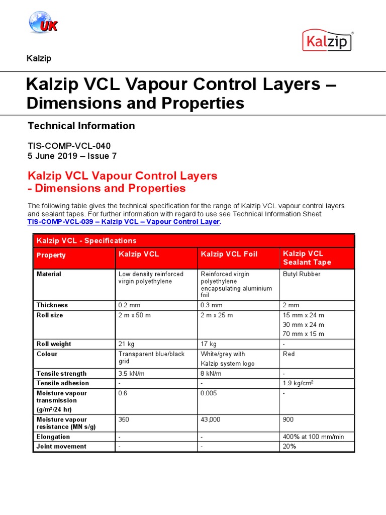 Kalzip VCL Vapour Control Layers Specs | PDF