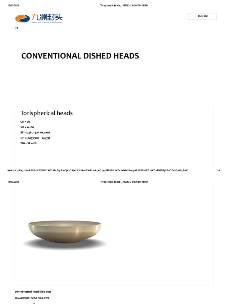 Torispherical Heads - JIUZHOU DISHED HEAD | PDF | Mechanical Engineering | Internet