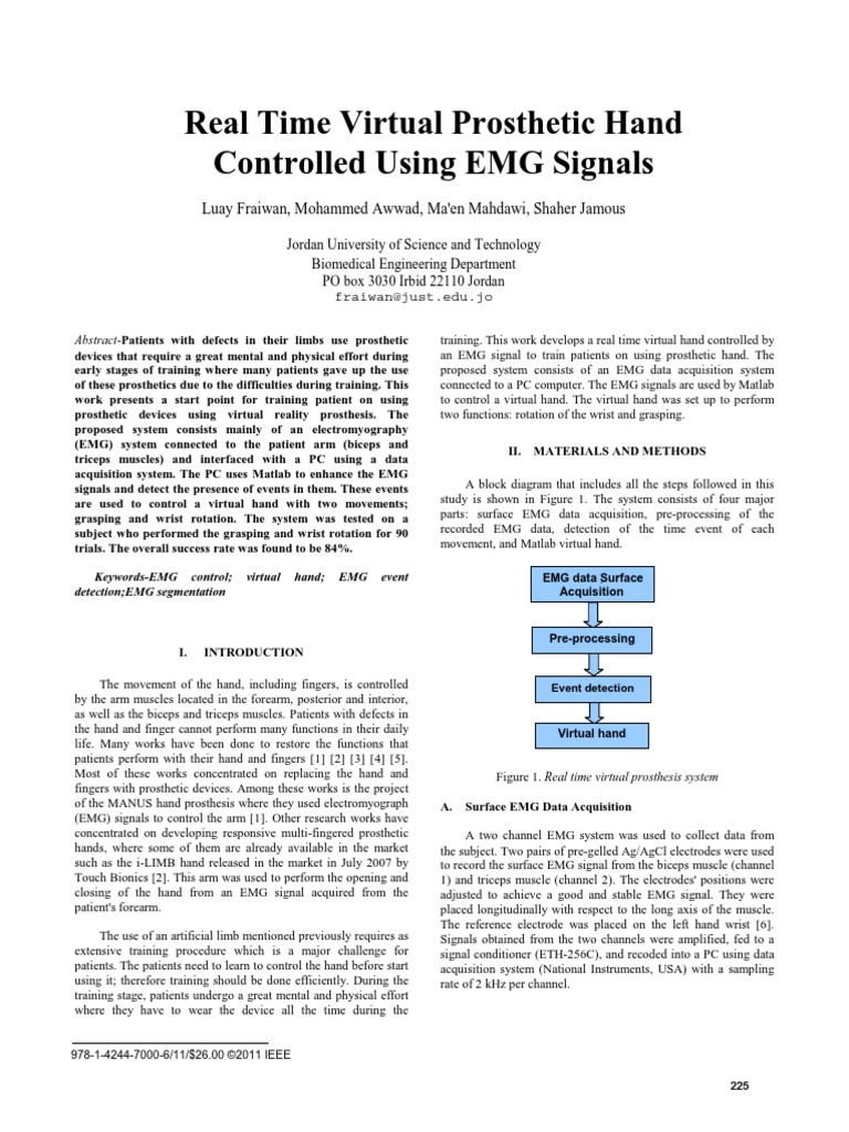 Real Time Virtual Prosthetic Hand Controlled Using EMG Signals | PDF ...