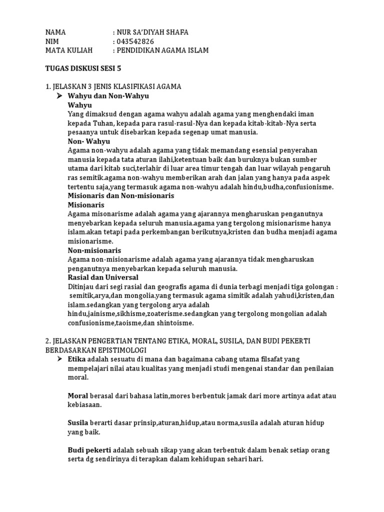 Klasifikasi Agama dan Etika Islam | PDF