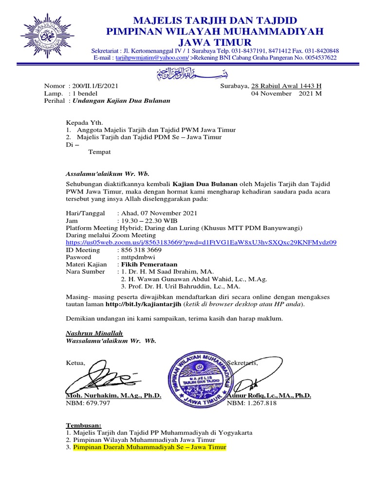 Undangan Kajian Bulanan - Banyuwangi - Tembusan PDM | PDF