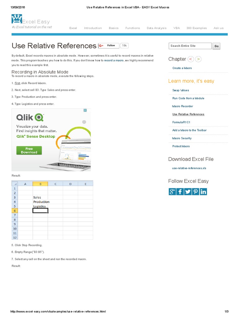 5.use Relative References in Excel VBA - EASY Excel Macros | PDF | Microsoft Excel | Microsoft