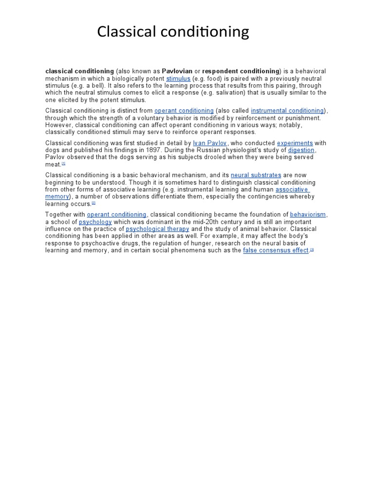 Classical Conditioning: Classical Conditioning (Also Known As Pavlovian ...