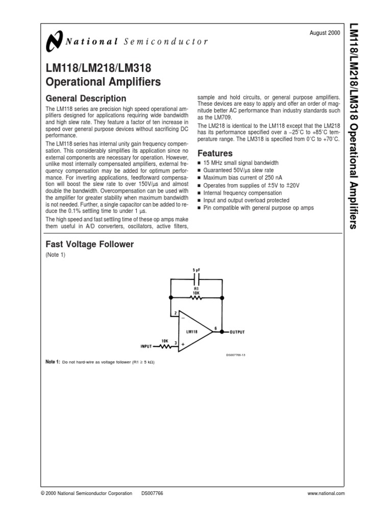 LM118/LM218/LM318 Operational Amplifiers: General Description | PDF ...