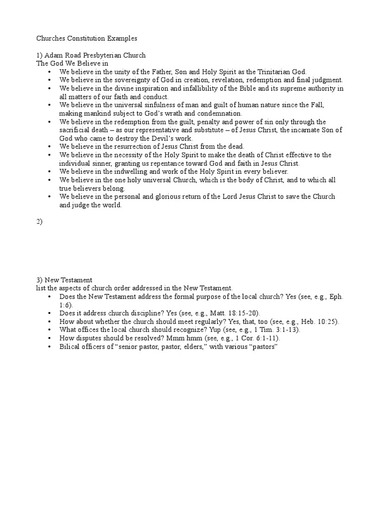 Churches Constitution Examples | PDF | Philosophy | Religion & Spirituality
