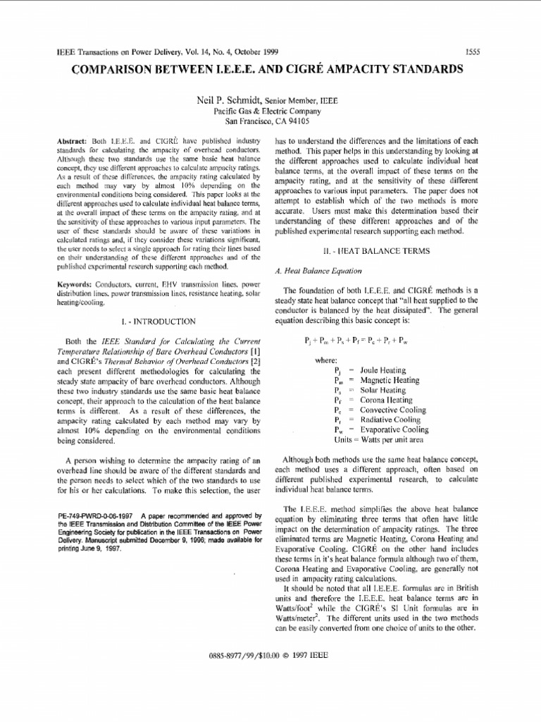 IEEE vs CIGRE Ampacity Standards Comparison | PDF | Sun | Heat Transfer