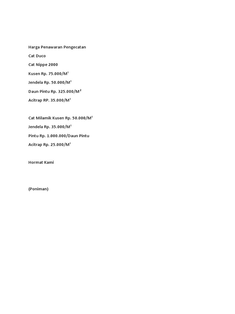 Harga Penawaran Pengecatan | PDF | Griya & Taman