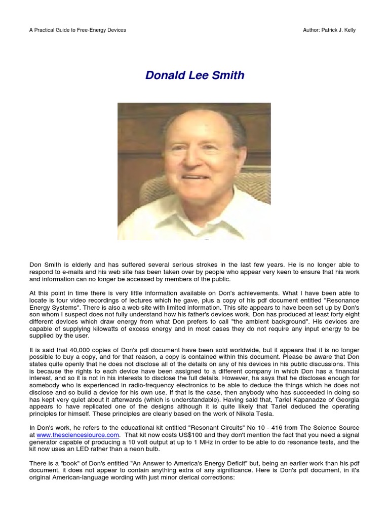 Donald Lee Smith: A Practical Guide To Free-Energy Devices Author ...