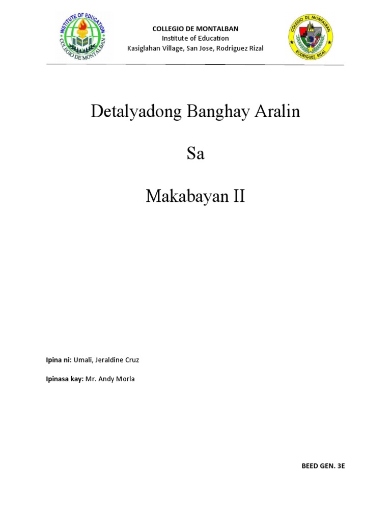 Montalban College Makabayan II Detailed Lesson Plan | PDF