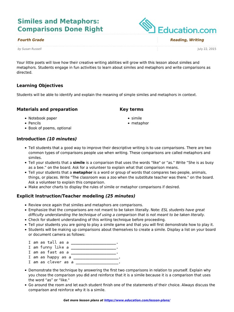 Similes and Metaphors: Creative Writing Comparisons | PDF | Metaphor ...