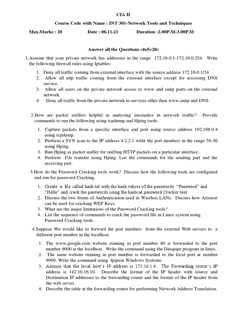 Cia Ii Course Code With Name: INT 301-Network Tools and Techniques Max ...
