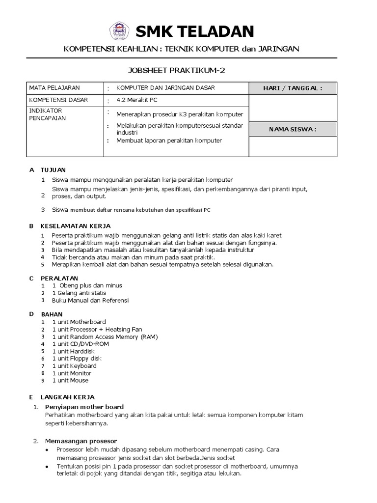 JOBSHEET Perakitan PC-2 | PDF
