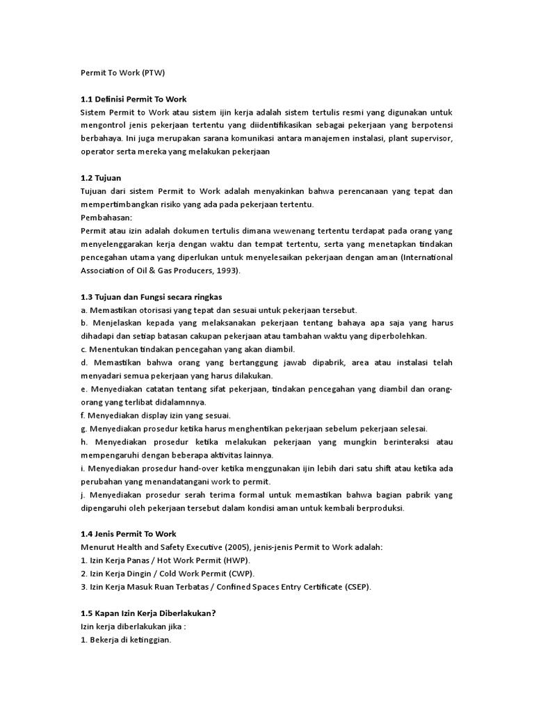 Sistem Permit To Work dan Fungsinya | PDF